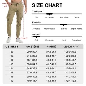 LEPOAR Men's Hiking Cargo Pants Joggers Slim Fit Stretch Lightweight Casual Work Pants with Pockets,Khaki 36