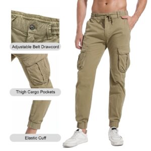 LEPOAR Men's Hiking Cargo Pants Joggers Slim Fit Stretch Lightweight Casual Work Pants with Pockets,Khaki 36