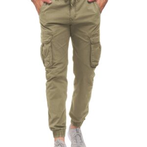 LEPOAR Men's Hiking Cargo Pants Joggers Slim Fit Stretch Lightweight Casual Work Pants with Pockets,Khaki 36