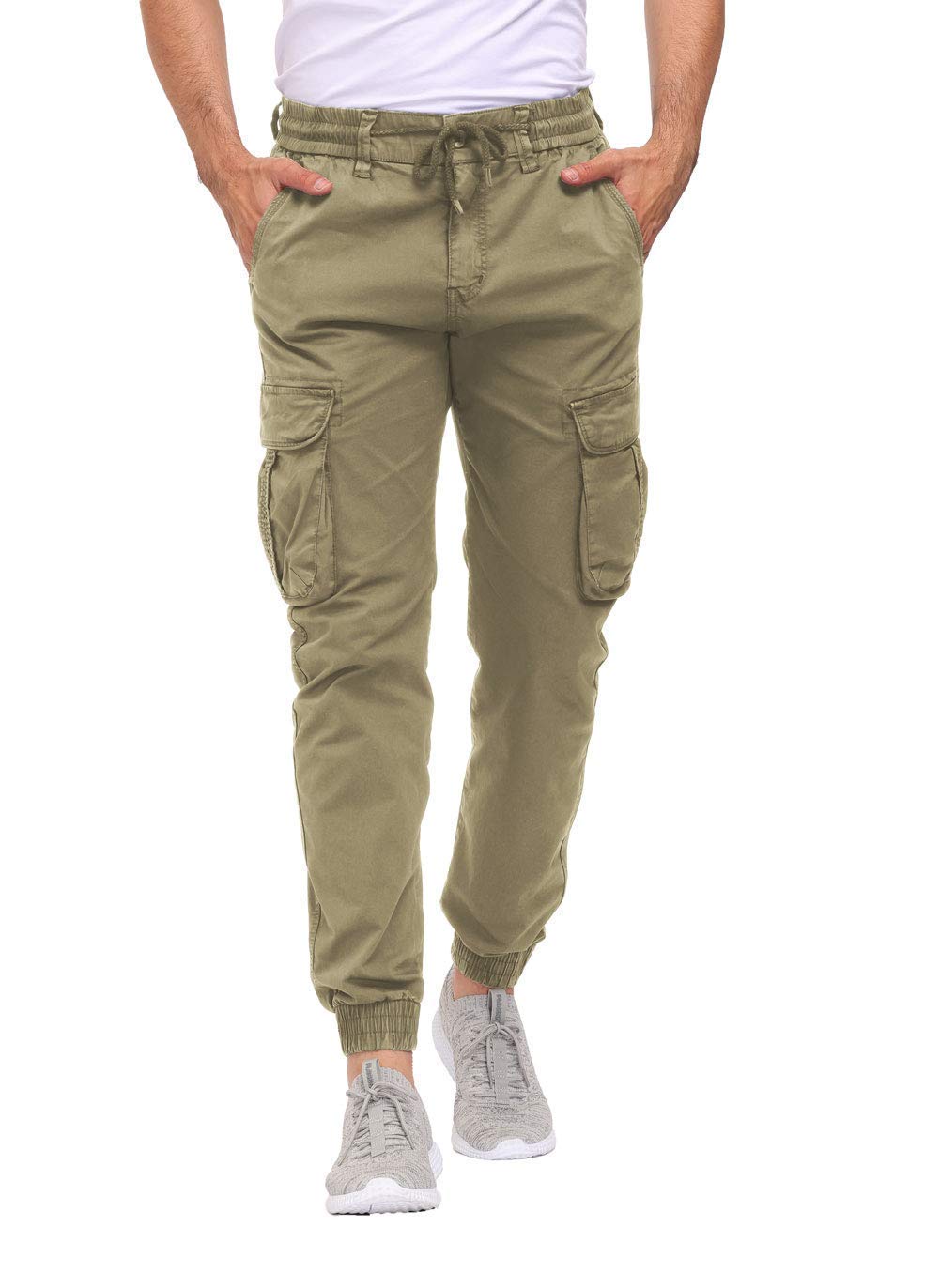 LEPOAR Men's Hiking Cargo Pants Joggers Slim Fit Stretch Lightweight Casual Work Pants with Pockets,Khaki 36