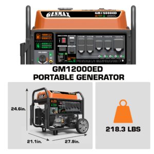 GENMAX Dual Fuel Portable Generator 12000 Watt Gas or Propane Powered Electric Start-Home Back Up, EPA Compliant