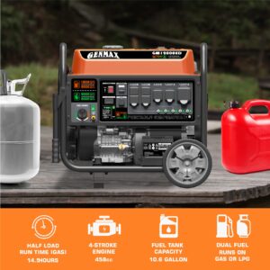 GENMAX Dual Fuel Portable Generator 12000 Watt Gas or Propane Powered Electric Start-Home Back Up, EPA Compliant