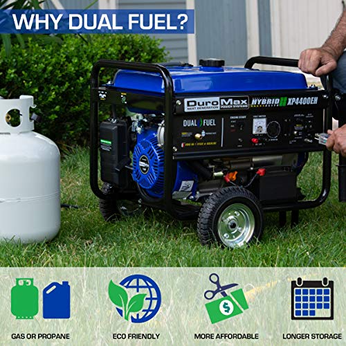 DuroMax XP4400EH Dual Fuel Portable Generator-4400 Watt Gas or Propane Powered Electric Start-Camping & RV Ready, 50 State Approved, Blue and Black