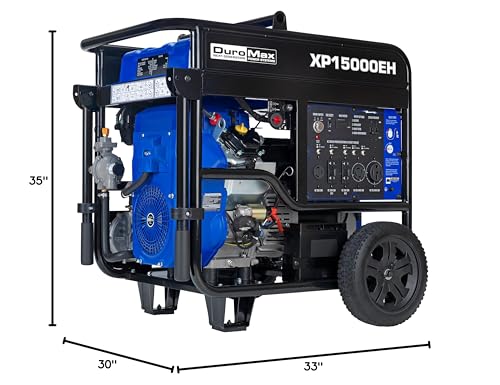 DuroMax XP15000EH Dual Fuel Portable Generator-15000 Watt Gas or Propane Powered Electric Start-Home Back Up & RV Ready, 50 State Approved, Blue and Black