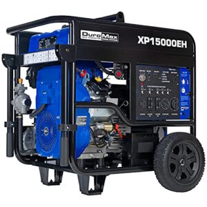 duromax xp15000eh dual fuel portable generator-15000 watt gas or propane powered electric start-home back up & rv ready, 50 state approved, blue and black