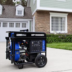 DuroMax XP15000EH Dual Fuel Portable Generator-15000 Watt Gas or Propane Powered Electric Start-Home Back Up & RV Ready, 50 State Approved, Blue and Black