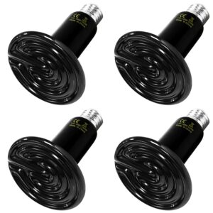 simple deluxe ceramic heat emitter 100w reptile heat lamp bulb no light emitting brooder coop heater for amphibian pet snake turtle & incubating chicken, no harm, color black, 4 pack