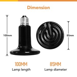 Simple Deluxe Ceramic Heat Emitter 100W Reptile Heat Lamp Bulb No Light Emitting Brooder Coop Heater for Amphibian Pet Snake Turtle & Incubating Chicken, No Harm, Color Black, 4 Pack