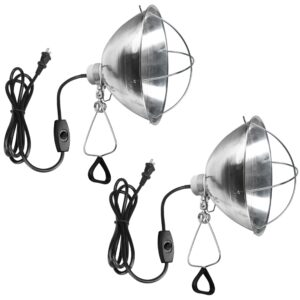 simple deluxe clamp lamp light with 10.5 inch adjustable aluminum reflector and 6 feet 18/2 sjt cord, up to 250w e26 socket (no bulb included), 2 pack, silver and black