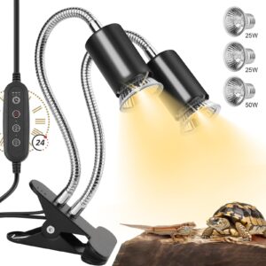 nbiiuyige reptile heat lamp, dual-head uva uvb reptile light, heating lamp with cycle timer, heat lamp for reptiles bearded dragon turtle crab snake lizard, separate control, 3 basking bulbs light