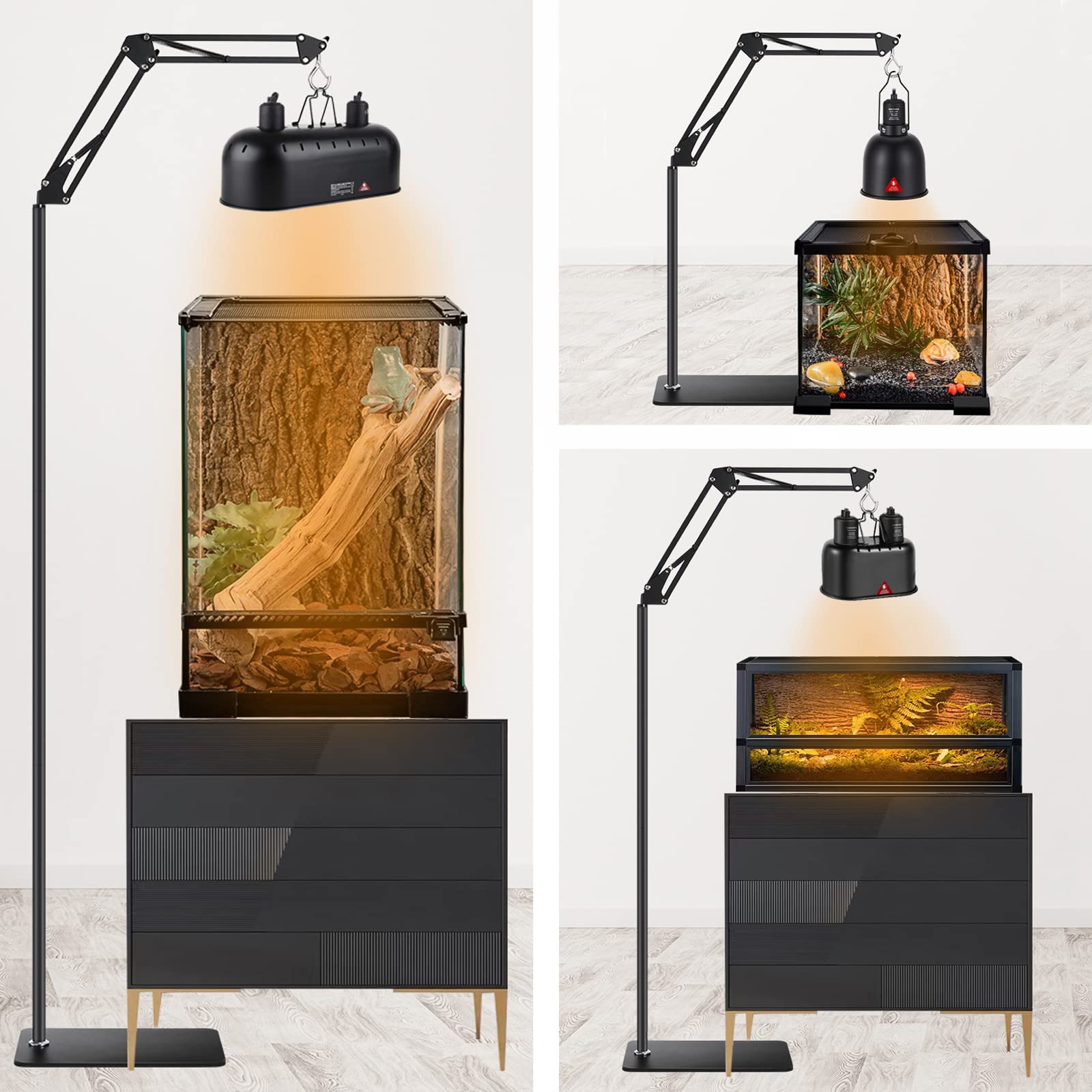 DXOVEEN Reptile Lamp Stand Reptile Heat Lamp Stand (15.7inch to 74.3inch) with 360° Adjustable Swing Arm, Reptile Light Stand for Bearded Dragon Turtles Snake and Chicks