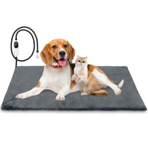 pet heating pad for dogs and cats,dog cat heating pad with auto timer and chew resistant cord, 9 adjustable temperature waterproof heated pet bed mat,27.5 x 17.7 inches…