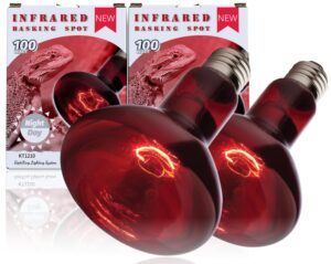 reptiking red basking bulb for reptiles, 2 pack 100w upgraded infrared basking spot, reptile night heating bulb light, red heat lamp bulb for bearded dragon turtle chicken