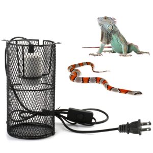 reptile heat lamp guard ceramic heat emitter basking heater lamp reptile accessories for turtle snakes lizards frogs chicks with power switch & anti-biting hanging hook design round without bulb 200w