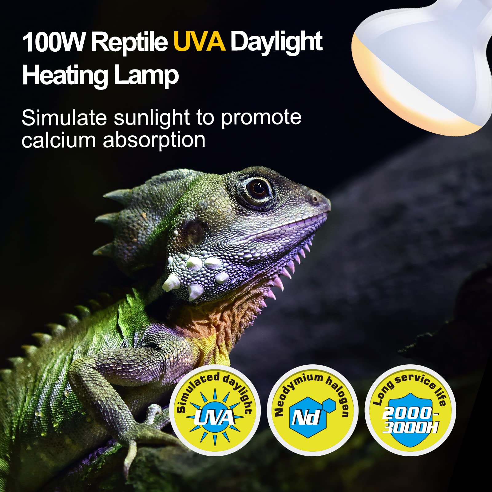 REPTI ZOO 100W Reptile Heat Lamp Bulbs Combo, Upgraded 2 Pack Day & Night Basking Spot Light, UVA Daylight Heating Lamp & Infrared Heat Lamp for Reptiles & Amphibians