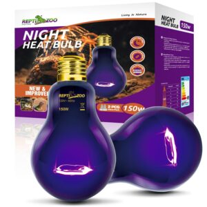 reptizoo 2pcs reptile heat lamp, 150w night heat lamp moonlight bulb purple infrared heating lamp simulate natural moonlight night heat bulb for reptile amphibian