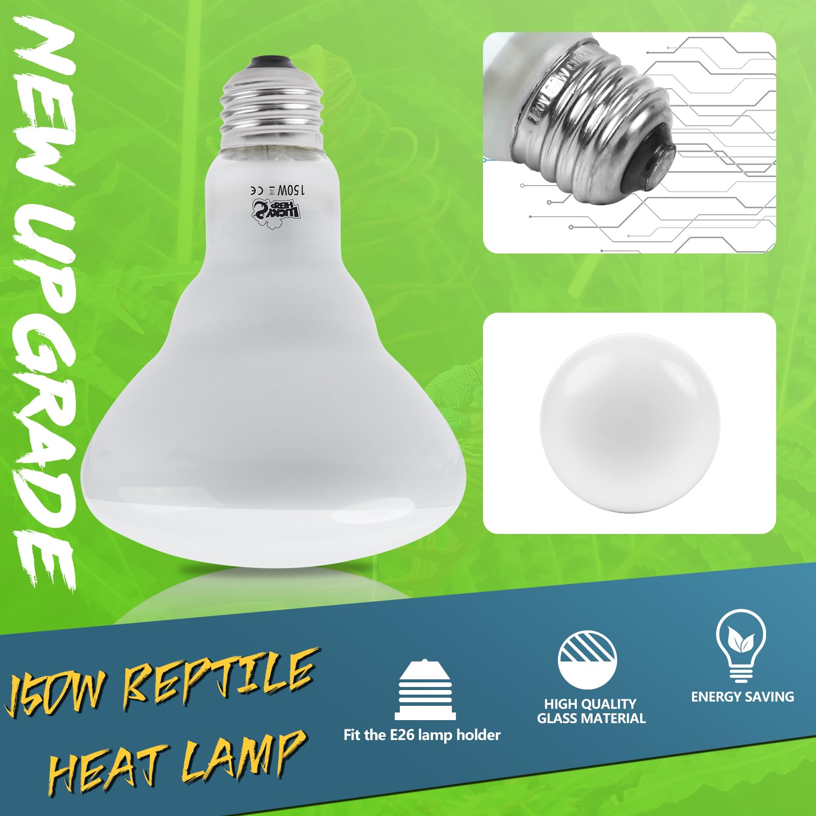 LUCKY HERP Heat Lamp Bulbs - 150W Reptile Heat Lamp 1 Pack, Daylight Basking Heat Lamp Bulbs for Reptile, UVA Heat Light Bulb for Reptiles, Amphibians, Bearded Dragons, Lizards, Turtles, Chickens