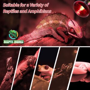 REPTI HOME Infrared Reptile Heat Lamp Bulbs,2 PCS 100W Reptiles & Amphibians Infrared Basking Spot Lamp Bulb, Red Heat Emitter light for Chickens Coop