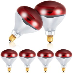 treela 6 pcs 110v red infrared bulbs medium e26 base, red heat lamp flood light bulbs heat light bulb for bathroom chickens brooder pets (250w)