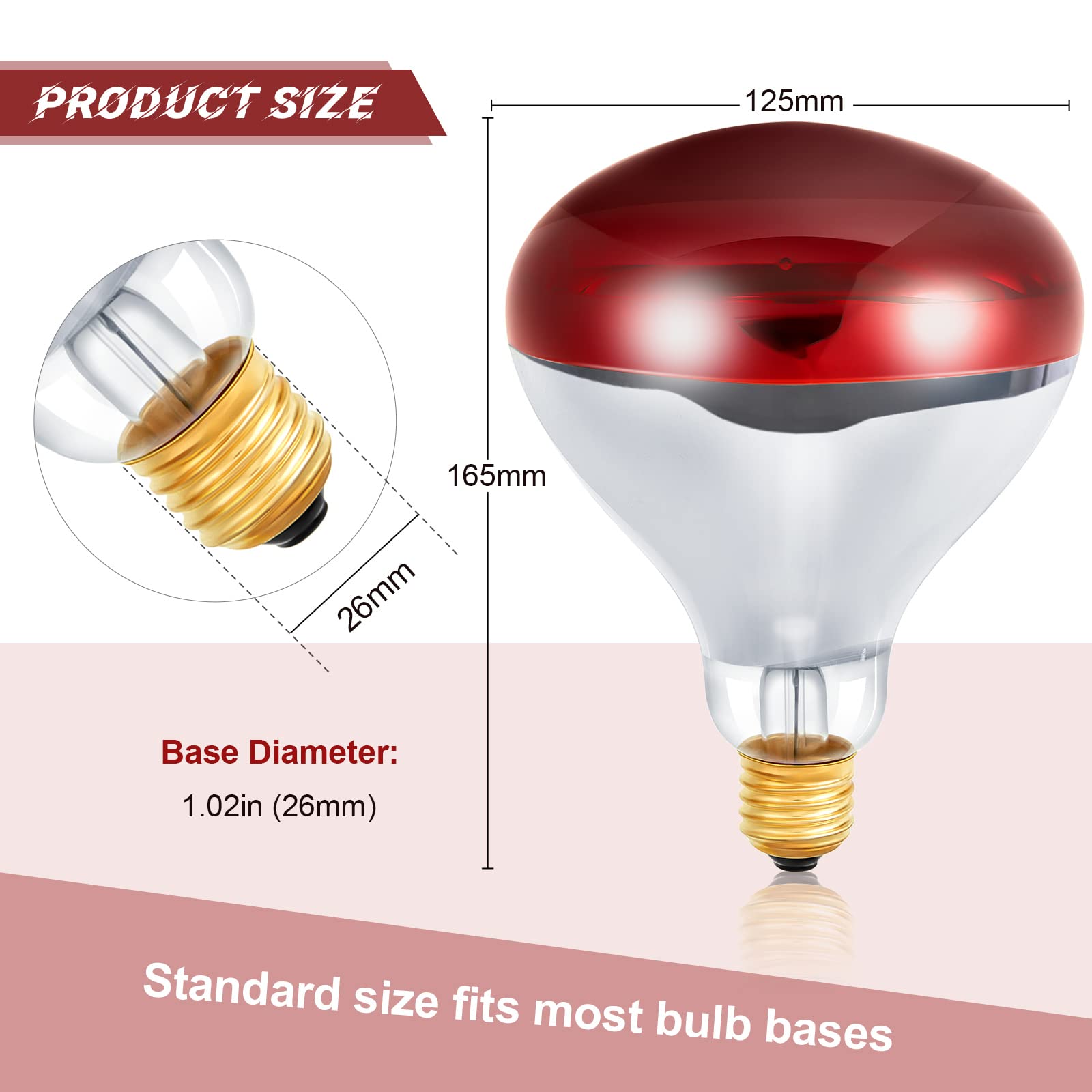 Treela 6 Pcs 110V Red Infrared Bulbs Medium E26 Base, Red Heat Lamp Flood Light Bulbs Heat Light Bulb for Bathroom Chickens Brooder Pets (250W)