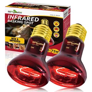 reptizoo 75w reptile heat lamp bulb 2pcs infrared heat emitter red heat lamp for reptile amphibian, infrared basking spot light bulb