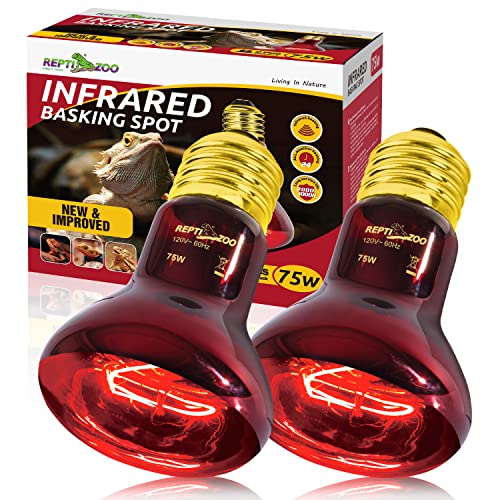 REPTIZOO 75W Reptile Heat Lamp Bulb 2PCS Infrared Heat Emitter Red Heat Lamp for Reptile Amphibian, Infrared Basking Spot Light Bulb