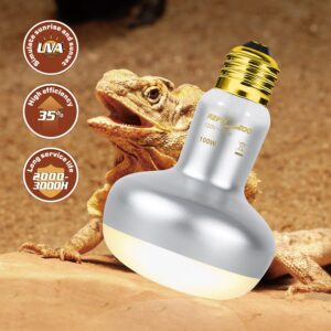 REPTIZOO Reptile Dual Lamp Fixture Heat Lamp Bulb Combo Pack includes 100W UVA Daylight Heating Lamp and 100W Infrared Heat Emitter Infrared Basking Spot