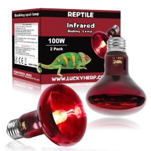 lucky herp infrared heat lamp 100w 2 pack，reptile & amphibian basking spot light bulbs, red heat lamp bulbs for reptiles, bearded dragon, turtle, lizard, snake, chicken