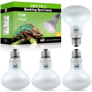 lucky herp 4 pack 75w reptile heat lamp bulb (2nd gen), amphibian basking light bulb, reptile daylight bulb for turtle, bearded dragon, lizard heating use