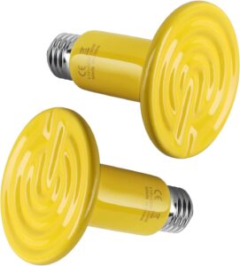 simple deluxe ceramic heat emitter heating bulb no light reptile heat lamp, brooder coop heater for terrarium amphibian pet snake turtle, incubating chicken, 150w, 2 pack, yellow