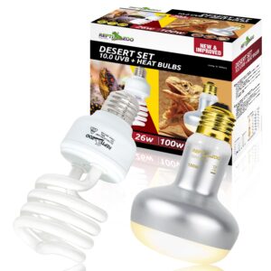 reptizoo reptile heat lamp bulb and uvb 10.0 reptile light combo pack, 100w intense basking spot light uva heat lamp bulb, 26w energy saving uva uvb bulb spiral compact bulb