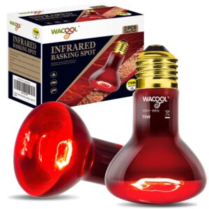 wacool 2 pack reptile heat lamp bulbs,75w infrared basking spot light for reptiles & amphibians, red heat lamp bulb for bearded dragon gecko turtle lizard