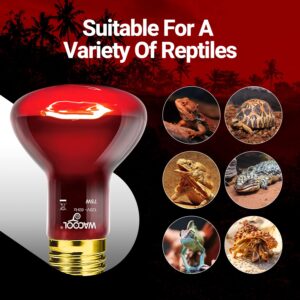 WACOOL 2 Pack Reptile Heat Lamp Bulbs,75W Infrared Basking Spot Light for Reptiles & Amphibians, Red Heat Lamp Bulb for Bearded Dragon Gecko Turtle Lizard