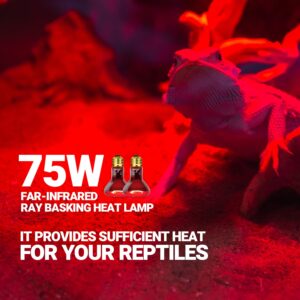 WACOOL 2 Pack Reptile Heat Lamp Bulbs,75W Infrared Basking Spot Light for Reptiles & Amphibians, Red Heat Lamp Bulb for Bearded Dragon Gecko Turtle Lizard