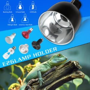 REPTI HOME Reptile Light Fixture, 5.5 inch Optical Reflection Deep Dome Heat Lamp Fixture, UVB Heat Basking Lamp Fixture for Amphibian Reptile Terrariums