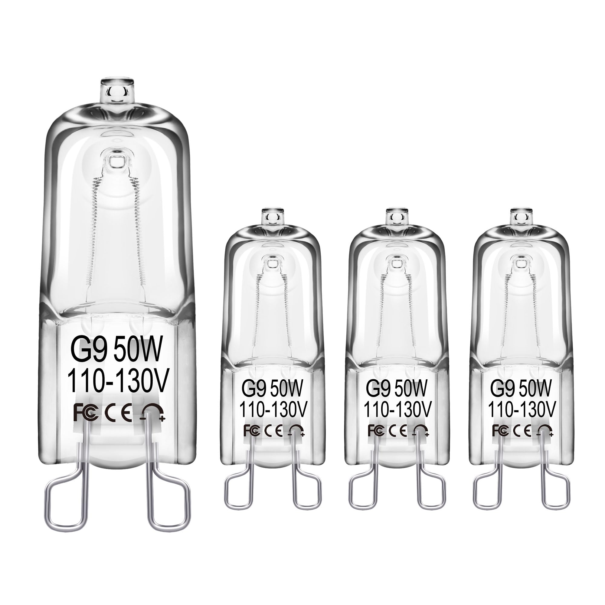 Flaspar G9 50W Halogen Light Bulbs, T4 580LM JCD Type 2800K Warm White, 120V G9 Bi-Pin Base for Reptile Heat Bulb, Under Cabinet Halogen Bulb for Range Hood Lights, Microwave Ovens, Dimmable, 4 Pack