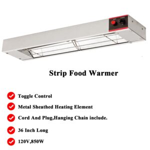 36 Inch Food Heat Lamp Commercial Food Light Hanging Strip Warmer 850 Watts with Chain and Us Plug,110v (36")