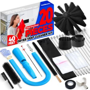 holikme 40feet dryer vent cleaner kit dryer cleaning tool include dryer vent brush, omnidirectional blue dryer lint vacuum attachment dryer lint trap brush, vacuum & dryer adapters