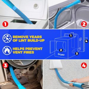 Holikme 40feet Dryer Vent Cleaner Kit Dryer Cleaning Tool Include Dryer Vent Brush, Omnidirectional Blue Dryer Lint Vacuum Attachment Dryer Lint Trap Brush, Vacuum & Dryer Adapters