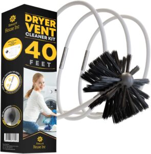 40 feet dryer vent cleaner kit, flexible lint brush with drill attachment, extends up to 40 feet for easy cleaning, reusable strong nylon synthetic brush head, use with or without a power drill