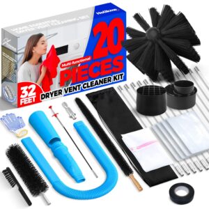 holikme dryer vent cleaner kit 32 feet dryer cleaning tools, include dryer vent brush, omnidirectional blue dryer lint vacuum attachment, dryer lint trap brush, vacuum & dryer adapters