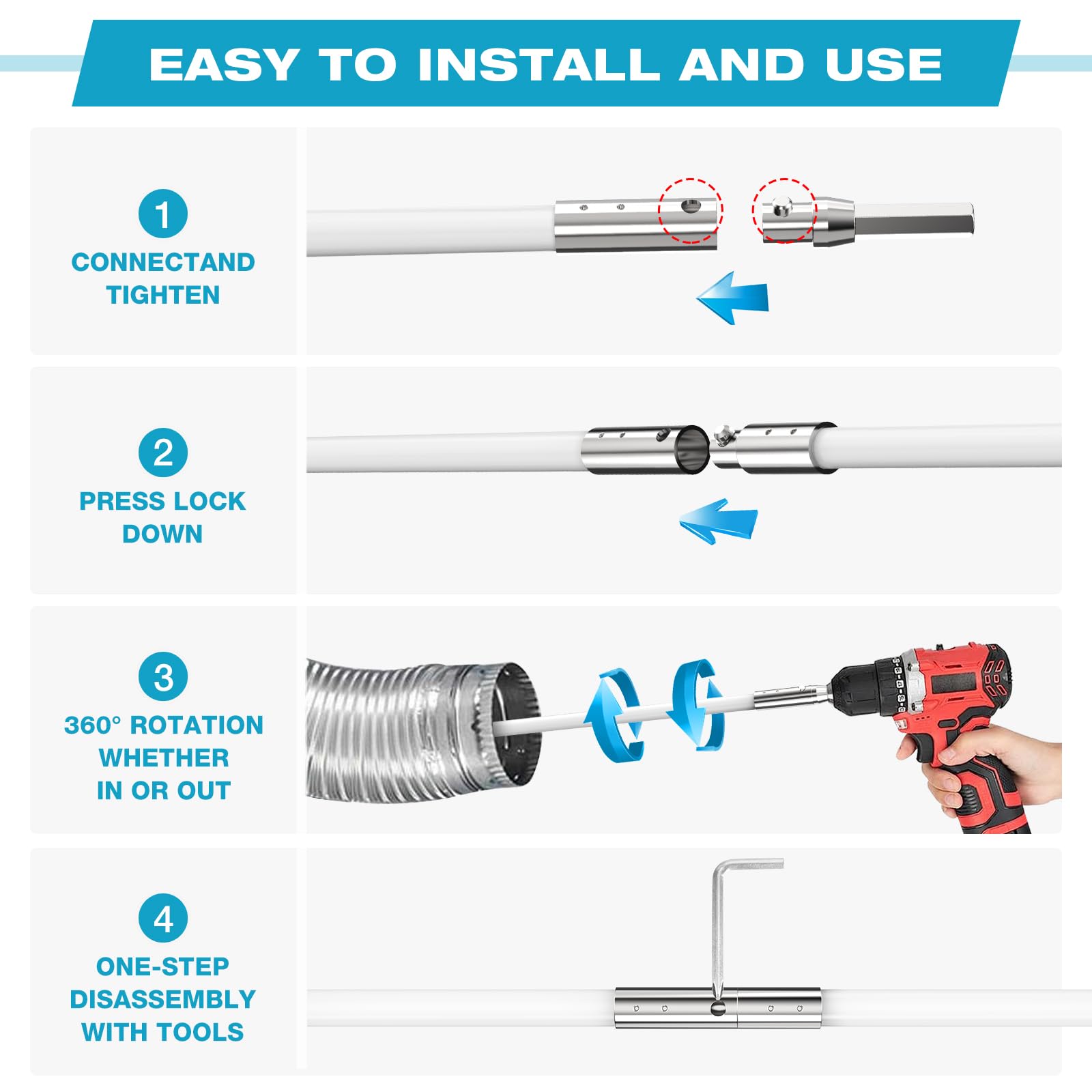 Sealegend 30 FEET Dryer Vent Cleaner Kit Flexible Quick Snap Brush with Drill Attachment Extend up to 30 FEET for Easy Cleaning Upgraded Dryer Vent Cleaning Kit Use with or Without a Power Drill