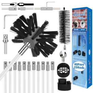 morinoli 40 feet dryer vent cleaner kit, chrome button locking dryer vent cleaning system, flexible dryer lint brush vent cleaner, dryer vent cleaning kit for drill attachment, vacuum & dryer adapter