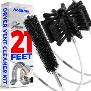 holikme 21 feet dryer vent cleaning brush, extends up to 20 feet, synthetic brush head, use with or without a power drill,lint remover