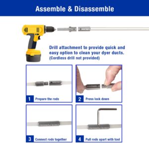 Eastman Lint Wizard Large Duct Dryer Vent Cleaning Kit, 2 Foot Flexible Quick Snap Rods, Blockage Removal Tool, 4 Inch Auger Brush, Lint Trap Brush, 60768