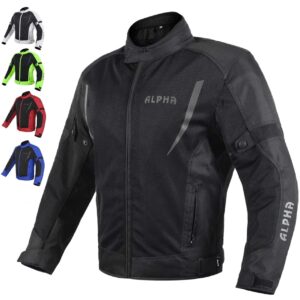 alpha cycle gear hi vis mesh motorcycle jacket for mens riding bikers racing dual sports bike armored protective... (black, x-large)