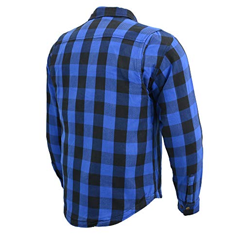 Milwaukee Leather MPM1634 Men's Plaid Flannel Biker Shirt with CE Approved Armor - Reinforced w/Aramid Fiber - 4X Blue