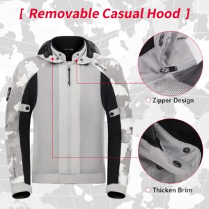 Scoyco Motorcycle Jacket Camo Sleeve Cordura Textile Motorbike Hoodie Protective CE Armored Zip Up Jacket with Detachable Hood All Season