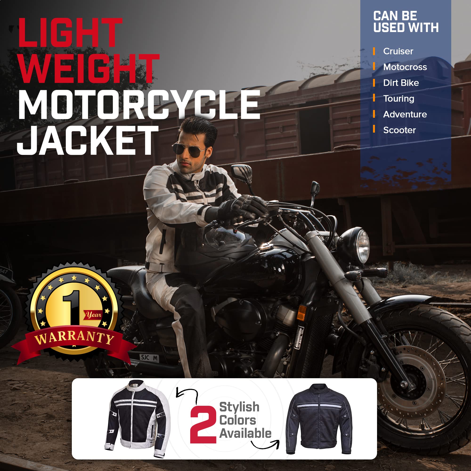 WICKED STOCK Motorcycle Jacket-Biker Jacket-CE Armor Motorcycle Jacket Men-High Visibility Motorcycle Jacket with Armor