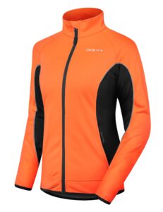 inbike women's cycling jacket biking running windbreaker thermal fleece lined reflective coat for cold weather winter orange medium